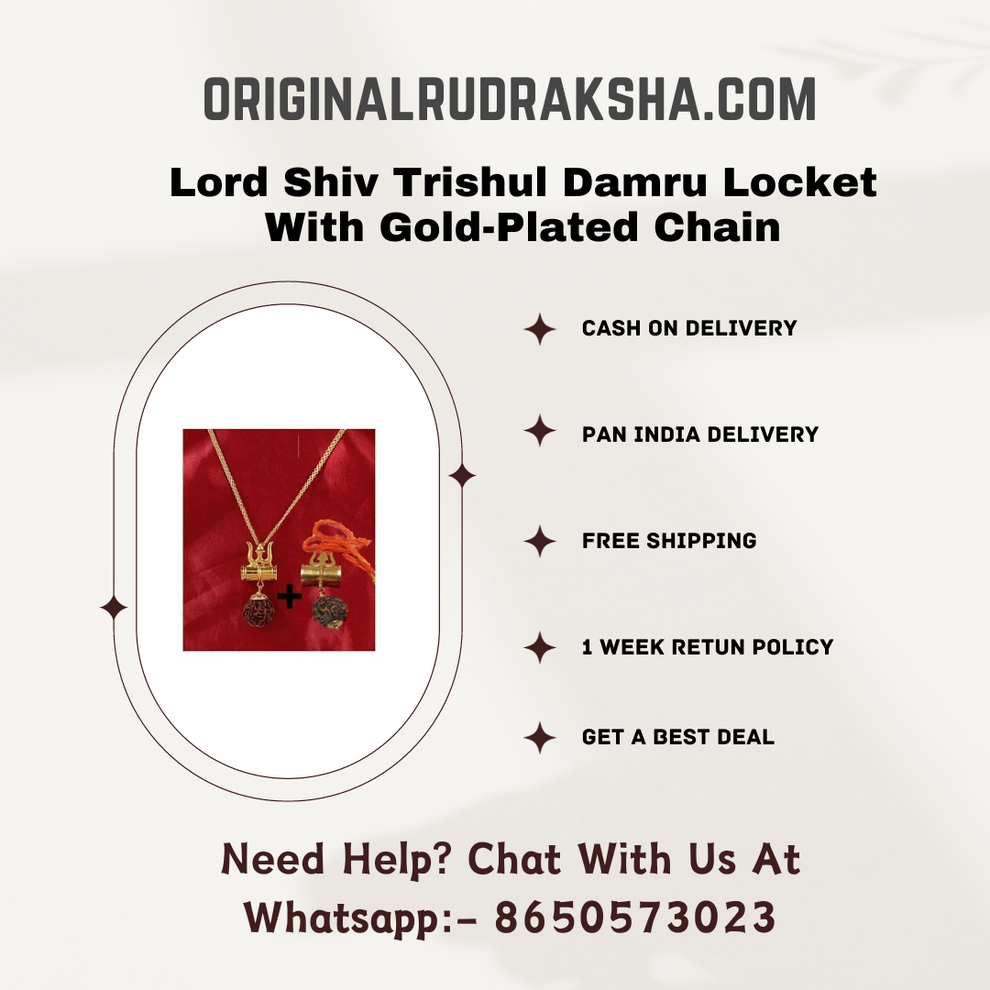 Lord Shiv Trishul Damru Locket With Gold-Plated Chain – Original Rudraksha
